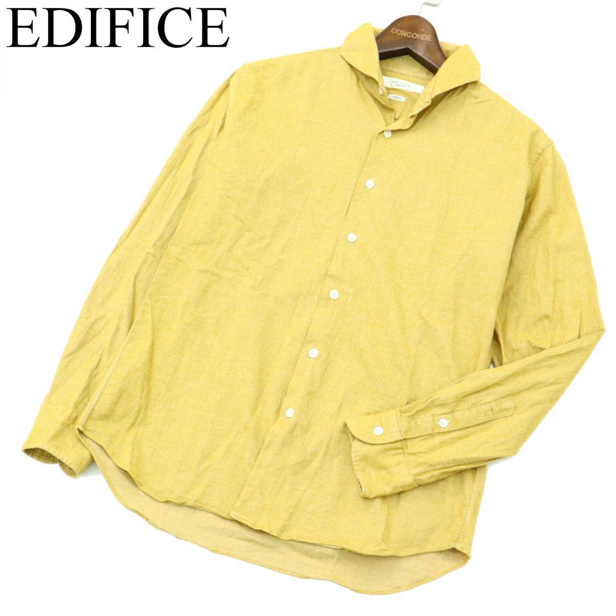 18aw EDIFICE エディフィス 通年 長袖 ホリゾンタルワイドカラー ストレッチ ネル シャツ Sz.M メンズ 黄色 A1T09440_8#C(長袖シャツ)｜売買されたオークション ...