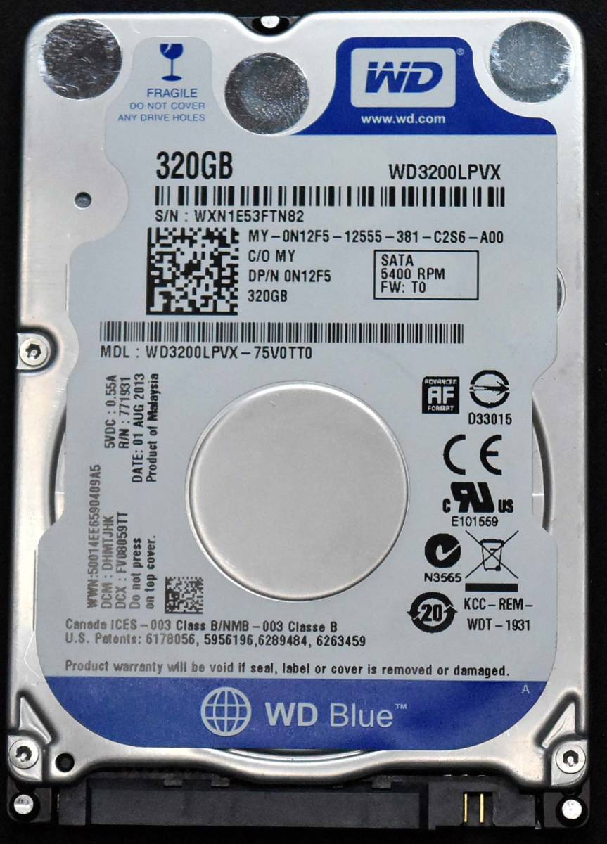 WD WD3200LPVX 320GB 7.0mm 2.5インチ SATA HDD CristalDiscInfo 正常状態 使用時間 ...
