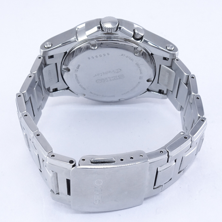 1円 セイコー SEIKO キネティック メンズ 腕時計 ウォッチ 5M54-0AA0 オートクォーツ SS ブラック 黒文字盤 デイデイト ...