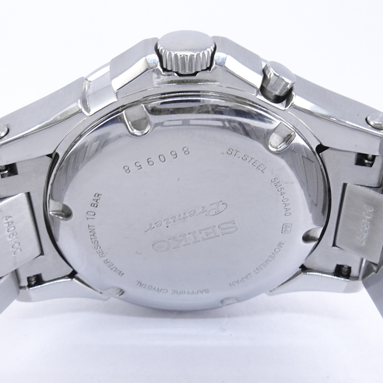 1円 セイコー SEIKO キネティック メンズ 腕時計 ウォッチ 5M54-0AA0 オートクォーツ SS ブラック 黒文字盤 デイデイト ...