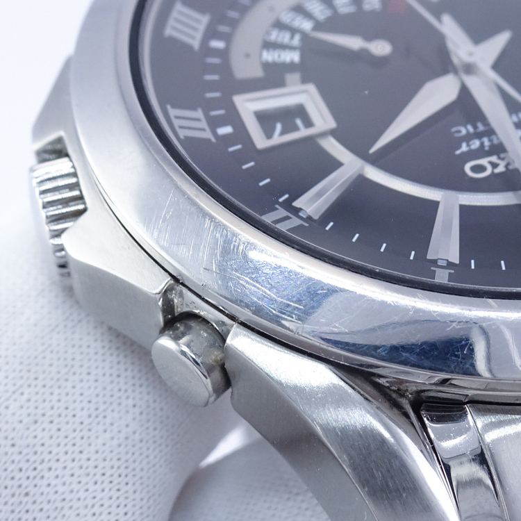 1円 セイコー SEIKO キネティック メンズ 腕時計 ウォッチ 5M54-0AA0 オートクォーツ SS ブラック 黒文字盤 デイデイト ...