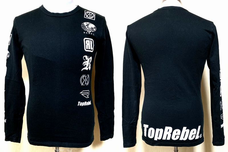 No.52 長袖/ロング Tシャツ サイズ46 肩幅約43cm Top RebeL/トップレベル ブラック 伸縮性有 送料/クリックポスト ...