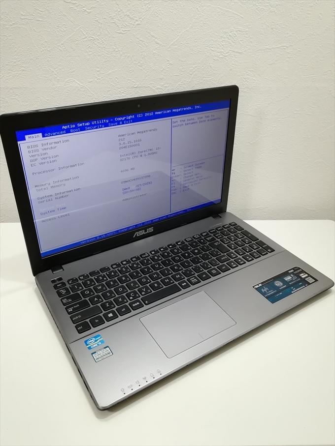 ASUS K550C Core i3 3217U / DVDマルチ / HDMI / USB3.0 BIOS起動OK 動作未チェック ジャンク ...