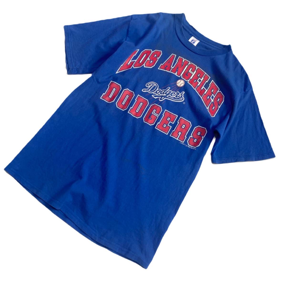 USA製 80s LOGO7 Los Angeles Dodgers ロサンゼルス ドジャース Tシャツ L 青 メンズ MLB コピーライト ビンテージ 送料198円 21-1115(文字 ...