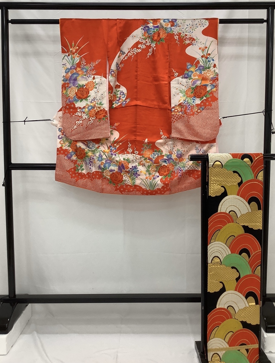 きものcocon 七五三 女児 着物 襦袢 帯 3点セット 身丈96.5/裄約41.5/正絹/赤系/金駒刺繍/御祝着/襦袢:単衣/化繊/ 11-25-2K-1410-b(その他)｜売買された ...