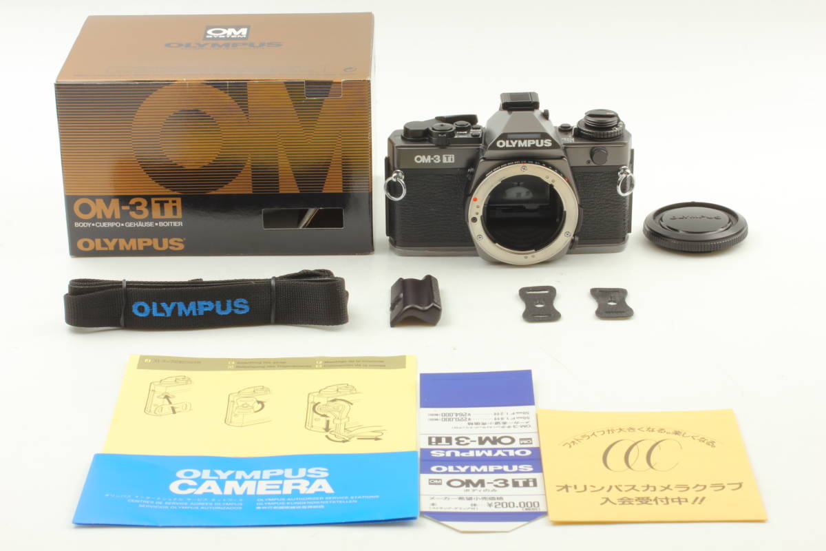 2007029 箱付き 品 Olympus オリンパス OM-3Ti チタン 黒 一眼レフ フィルムカメラ ボディ グリップ ストラップ付き ...