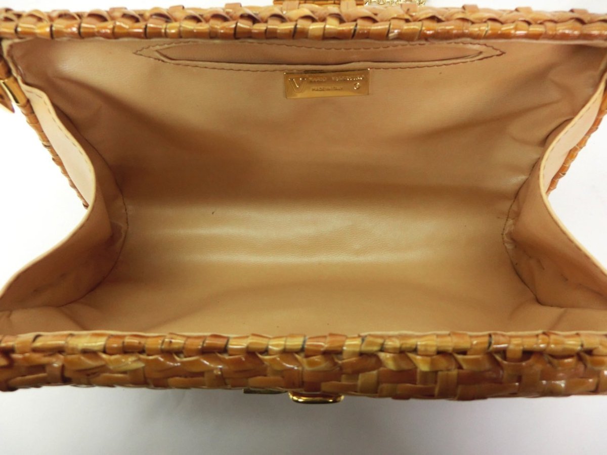N-1722 MARIO VALENTINO マリオバレンチノ ラタン 籐製 2way ショルダー クラッチバッグ ヴィンテージ ゴールド系 ...