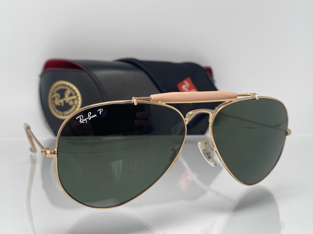 偏光レンズ RAY-BANレイバン アウトドアーズマンRB3407 001/58 Goldゴールド/グリーンポラライズド 58mm ...
