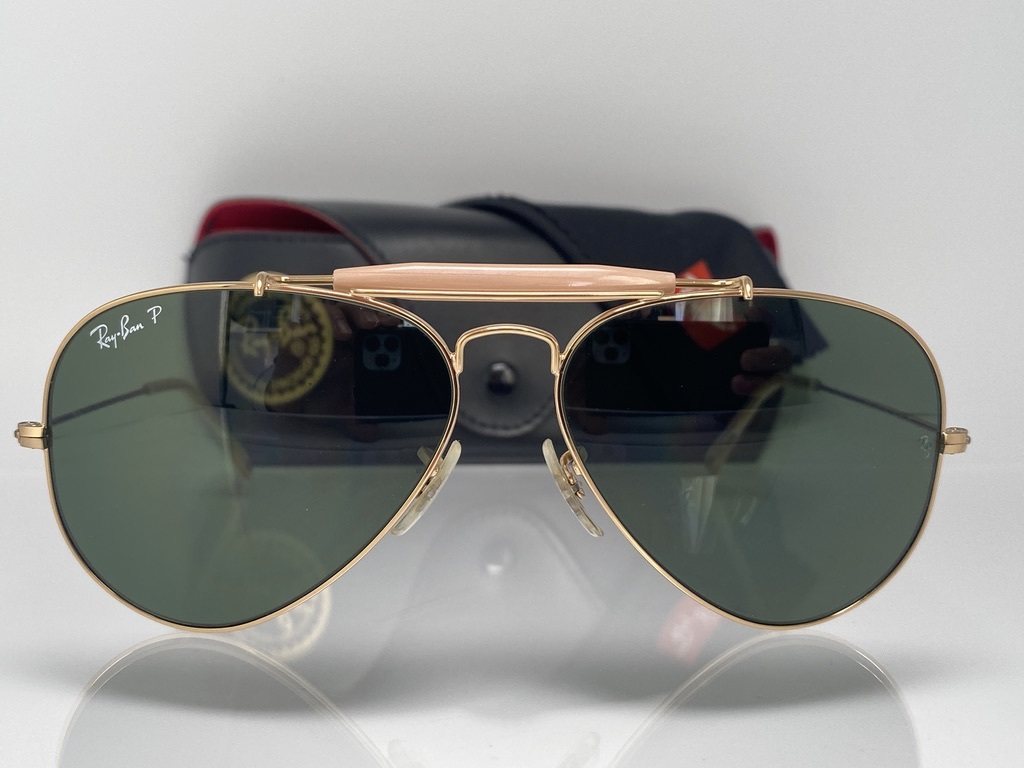 偏光レンズ RAY-BANレイバン アウトドアーズマンRB3407 001/58 Goldゴールド/グリーンポラライズド 58mm ...