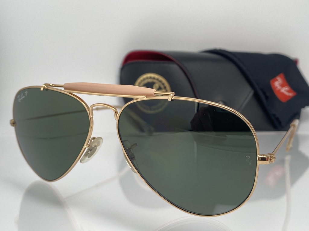 偏光レンズ RAY-BANレイバン アウトドアーズマンRB3407 001/58 Goldゴールド/グリーンポラライズド 58mm ...