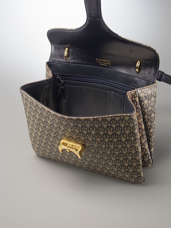 SGJ2155 MORABITO/モラビト PVC×レザー ショルダーバッグ/フラップ/肩掛け 鞄 ネイビー×ベージュ系 vintage ...