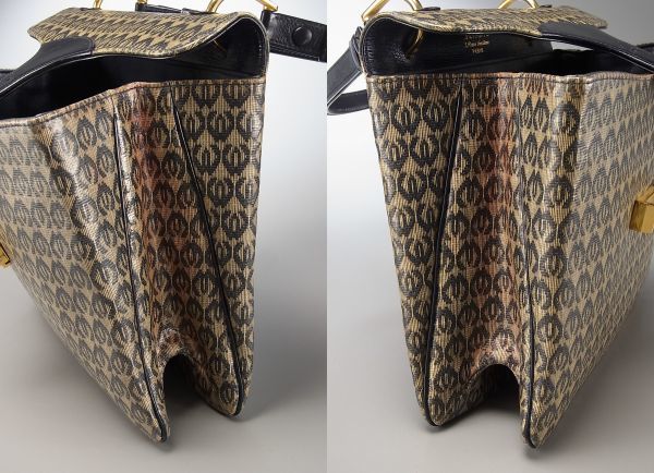 SGJ2155 MORABITO/モラビト PVC×レザー ショルダーバッグ/フラップ/肩掛け 鞄 ネイビー×ベージュ系 vintage ...