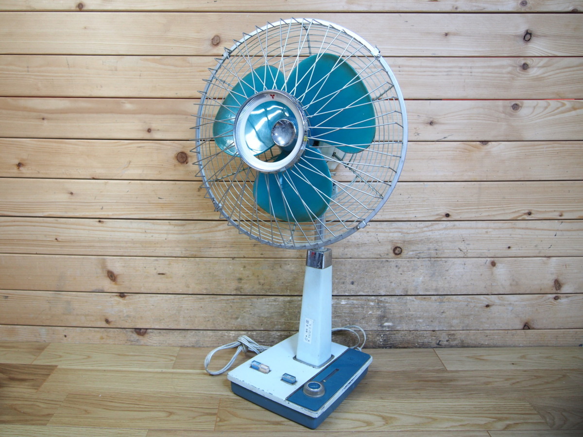 F0321-11 MITSUBISHI 三菱 R30-T 扇風機 3枚羽 30cm 色調マスカット 昭和レトロ アンティーク ジャンク(扇風機 ...