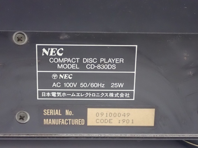 NEC CD-830DS CDプレーヤー デジタルサーボ回路採用 I/Vアンプ内蔵光ピックアップ搭載 エヌイーシー リモコン/説明書付 ...