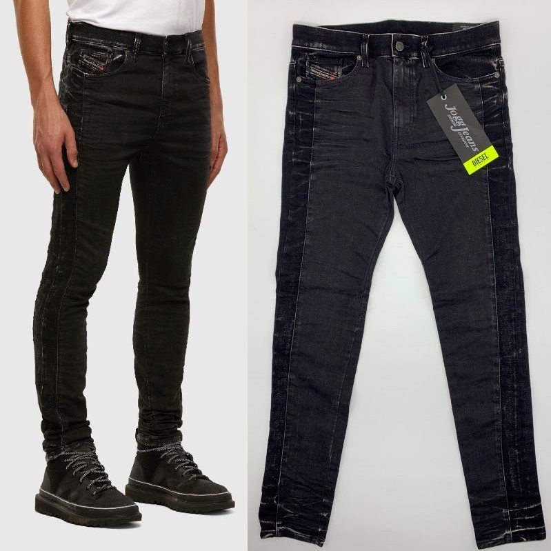 DIESEL お洒落なサイド切替 ジョグジーンズ 一年中使えるブラックデニム JOGG JEANS ストレッチデニム D-REEFT 黒 ...