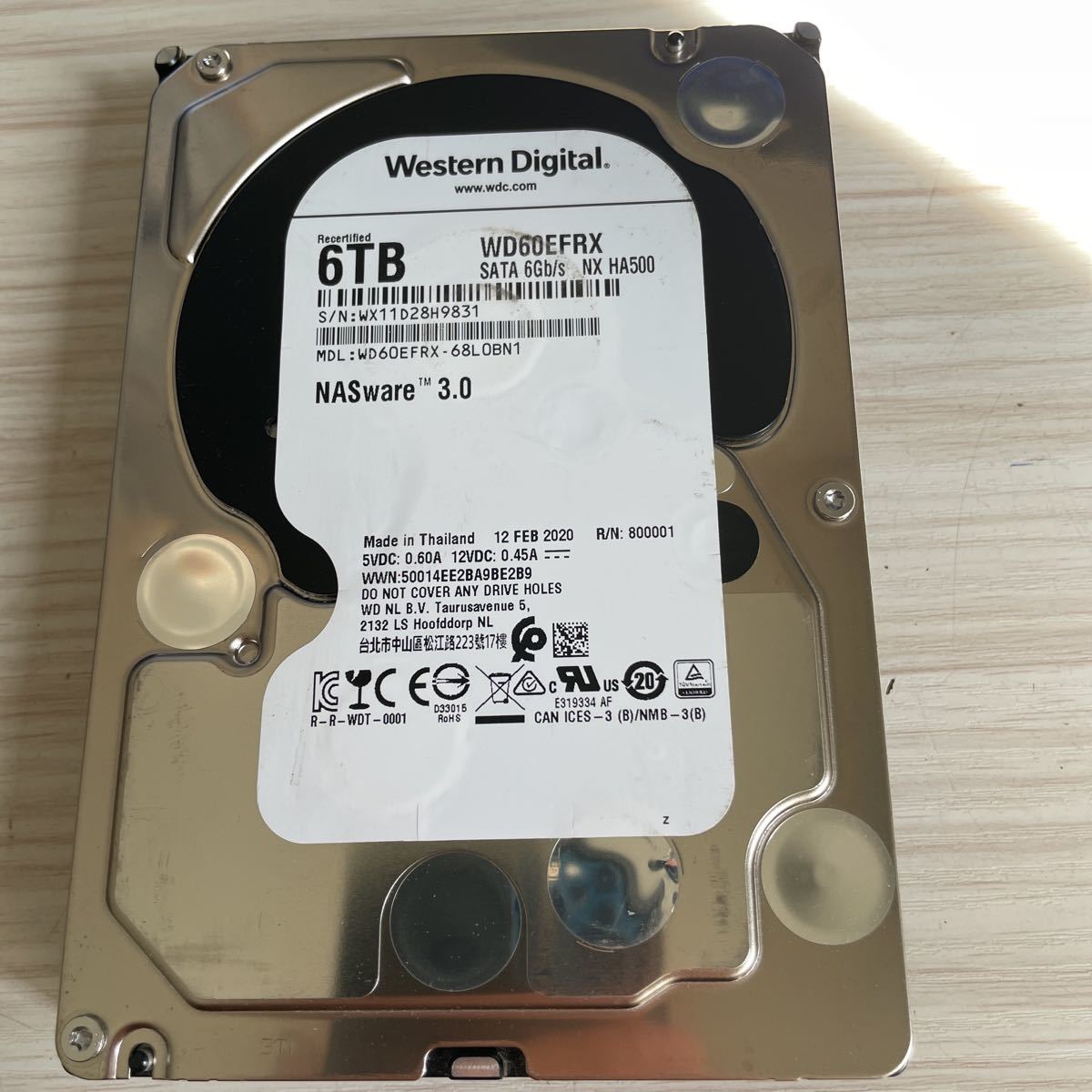 Z372: /使用3時間/AVコマンド対応 WDC WD60EFRX-68L0BN1 3.5インチHDD 6TB 6000GB(2TB ...