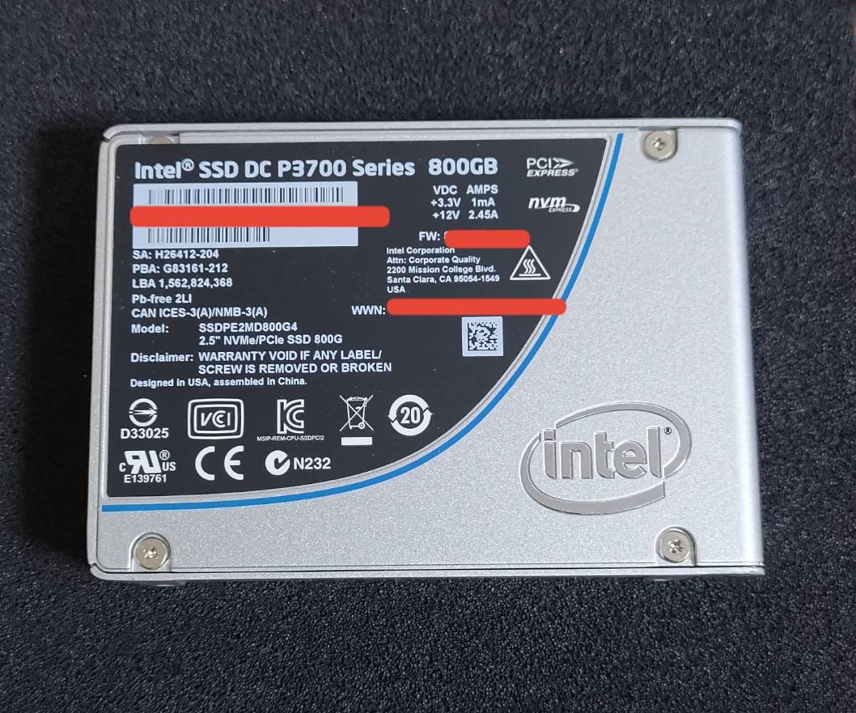 高耐久Intel SSD DC P3700 Series 2.5inch SAS 800GB SSDPE2MD800G4 MLC NVMe ...