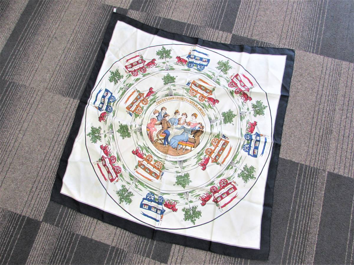 1円 HERMES エルメス スカーフ カレ90 JEU DES OMNIBUS ET DAMES BLANCHES オムニバスと白い貴婦人のゲーム シルク100% 大判 ストール H ...