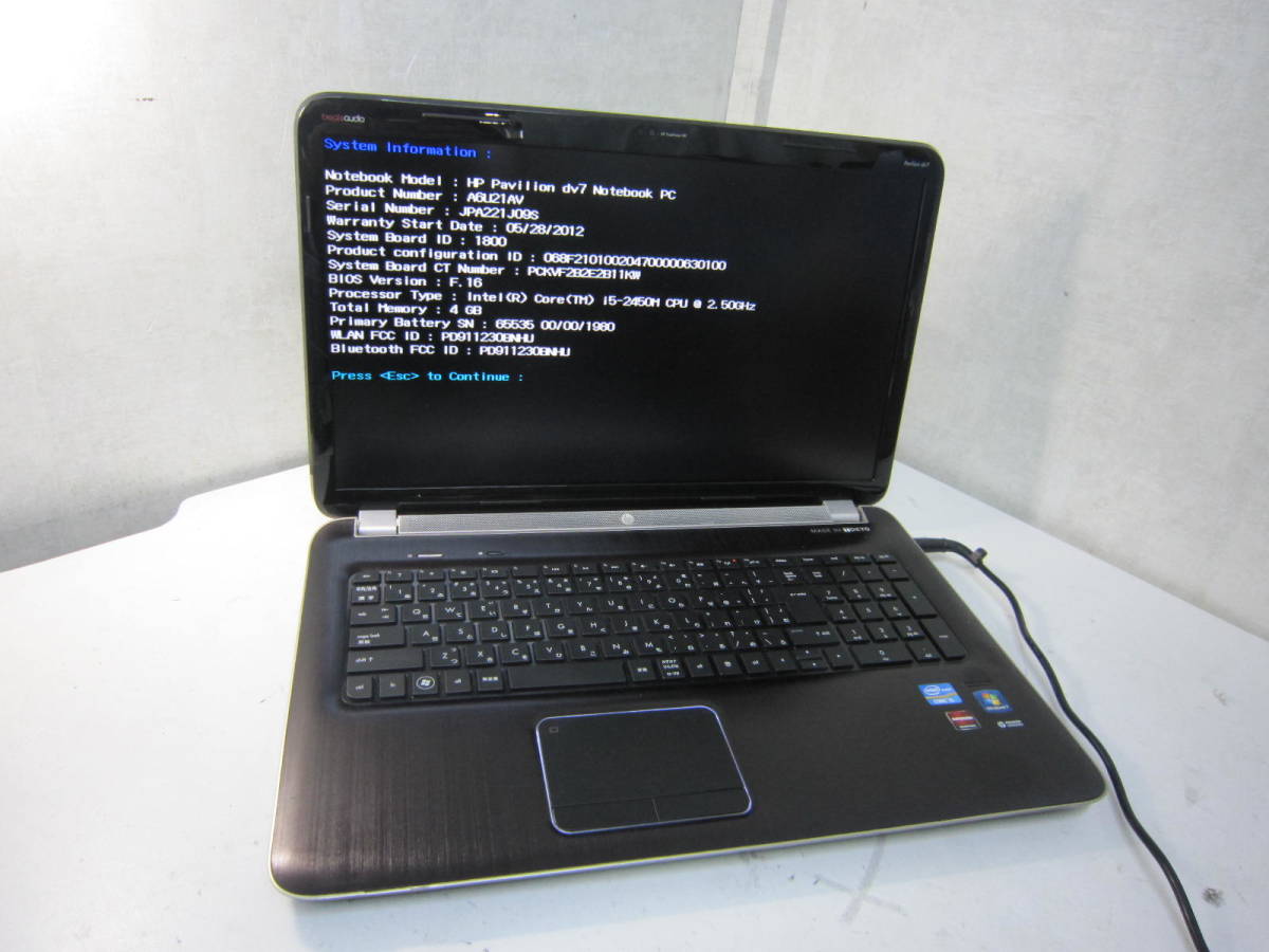 1540 HP Pavilion dv7 Corei5 2450M HDD/無 メモリ/4GB 17インチ BIOS確認(17インチ～)｜売買 ...