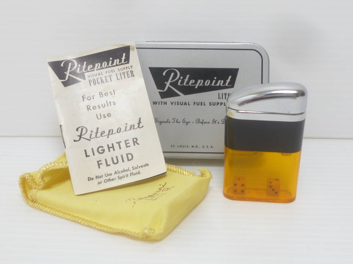 ∞1 Ritepoint ライトポイント LIGHTER ライター ダブルダイス USA製 缶ケース 布袋付き 未着火 現状品 / オイル ...