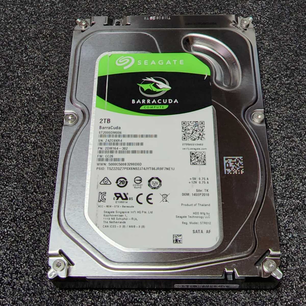 SEAGATE BARRACUDA ST2000DM006-2DM164 2TB 3.5インチ内蔵HDD 2018年製 フォーマット済み 正常 ...