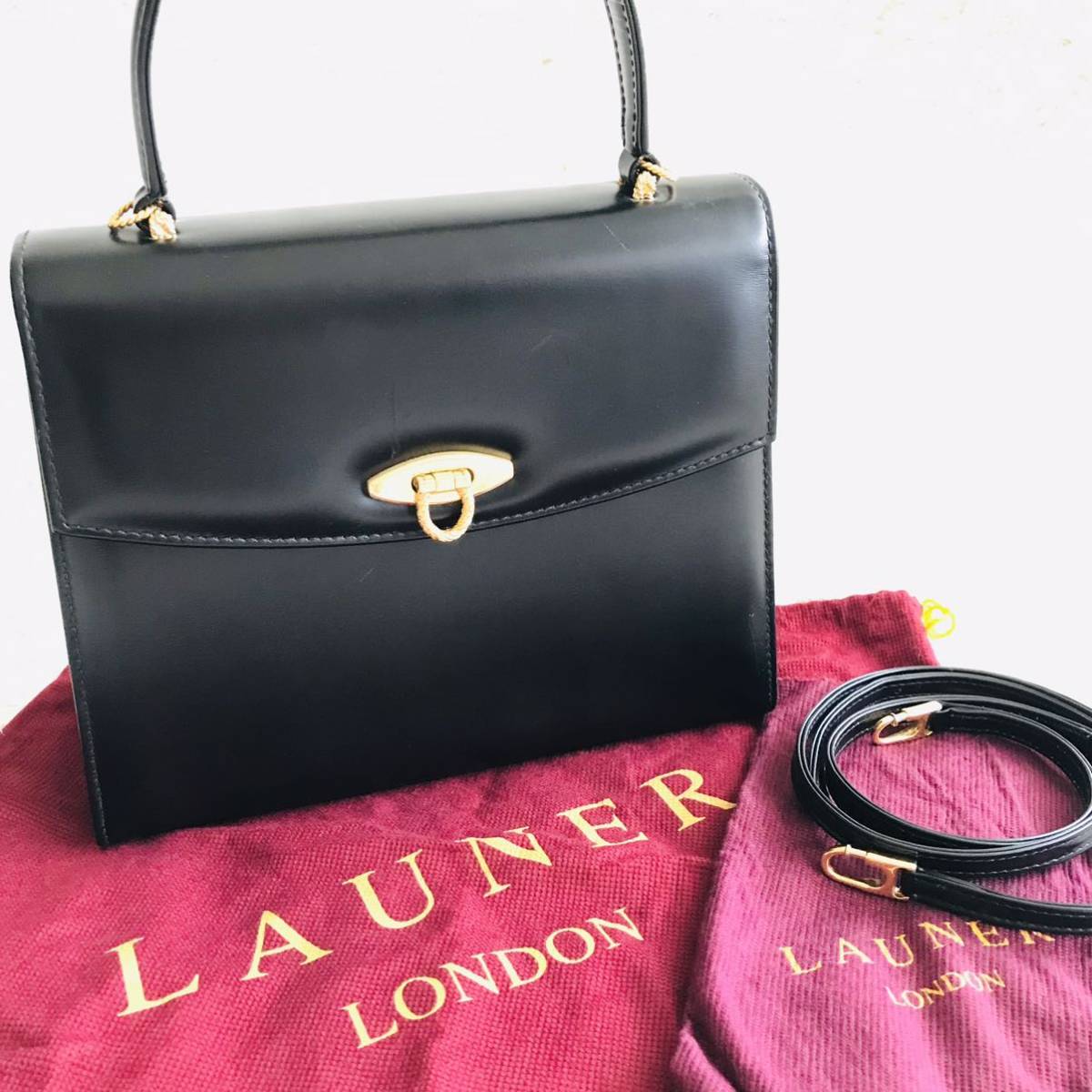 ロウナー ロンドン / LAUNER LONDON ハンドバッグ ショルダーバッグ レザー 2way ロープロゴ ゴールド金具 フォーマル ...