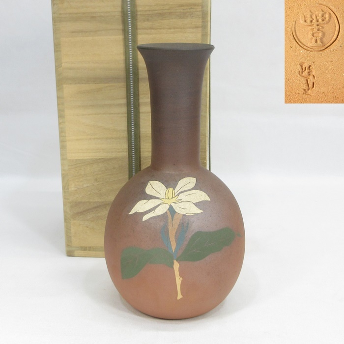 E2942 文化勲章受章作家 今井政之 象嵌彩 草花絵 花瓶 花入 花器 合せ箱(花器、壷)｜売買されたオークション情報、yahooの商品情報 ...