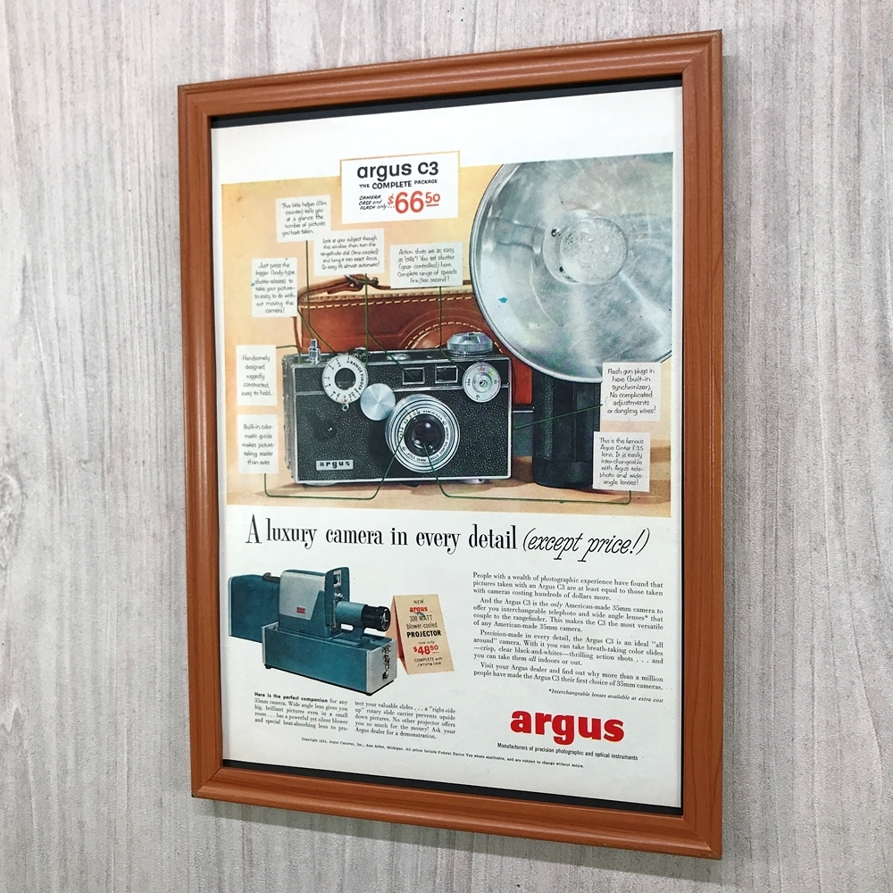 1954年 昭和29年 argus アーガス C3 35mm カメラ B4-8059 アメリカ ビンテージ雑誌広告 B4額装品 当時物/本物 ...