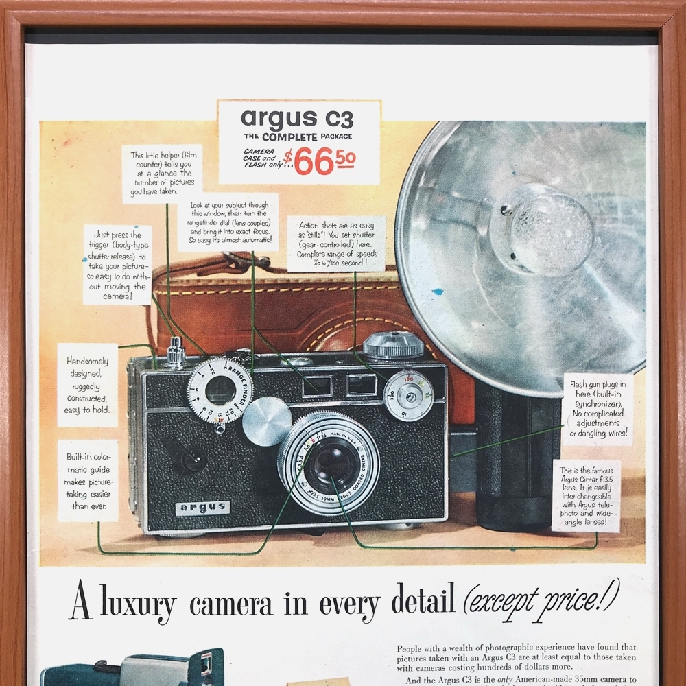 1954年 昭和29年 argus アーガス C3 35mm カメラ B4-8059 アメリカ ビンテージ雑誌広告 B4額装品 当時物/本物 ...