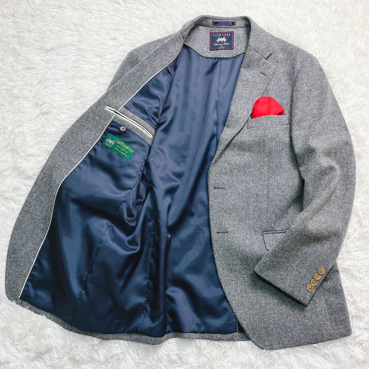 英国的紳士 CAFE SOHO WHITE LABEL×MOON テーラードジャケット ウール100 Lambswool センターベント 2B AB7 XLサイズ カフェソーホー(XLサイズ ...