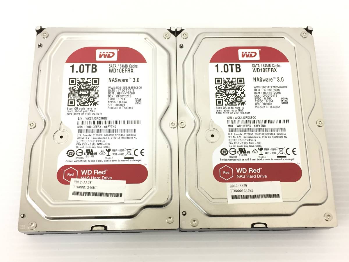 〇 2台セット Western Digital WD10EFRX 1TB 3.5インチ SATA NASware 3.0 WD Red 内蔵 ...