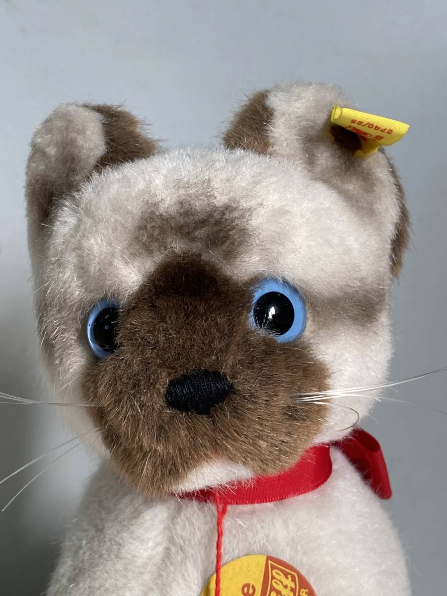 S15 Steiff シュタイフ Cattie キャッティ 猫/シャム猫 ネコ タグ付き ビンテージ ぬいぐるみ 人形 置物 ドイツ製 全長 ...
