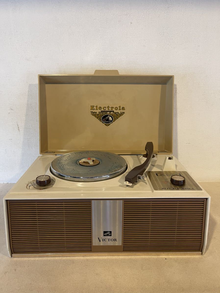 victor electrola E-6400G レコードプレイヤー ターンテーブル ビクター ポータブル レトロ HIFI 真空管 ...