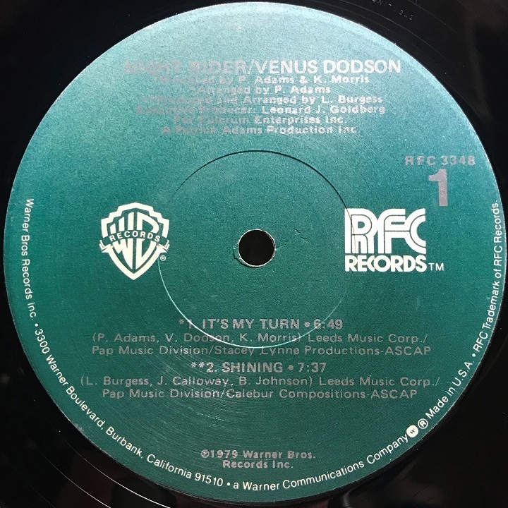 VENUS DODSON Night Rider US original LP '79年 Shining It's My Turn ...