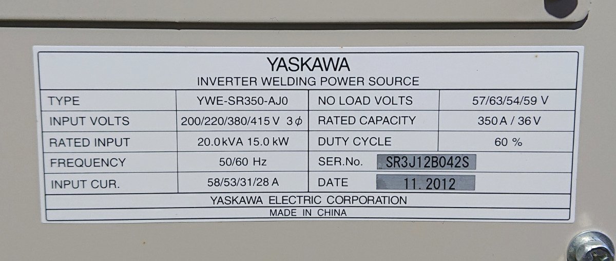 YASKAWA 安川電機 デジタルインバータ溶接電源 MOTOWELD-SR350 YWE-SR350-AJ0 本体のみ(その他)｜売買された ...