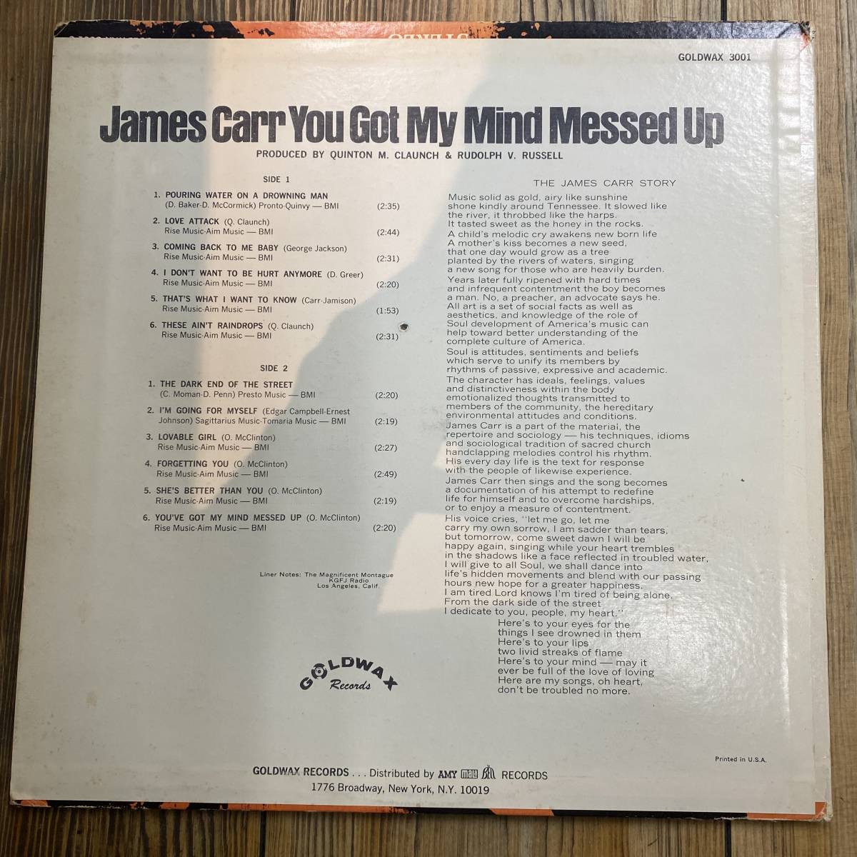 US orig MONO / JAMES CARR / YOU GOT MY MIND MESSED UP / LP 3001 YELLOW ...