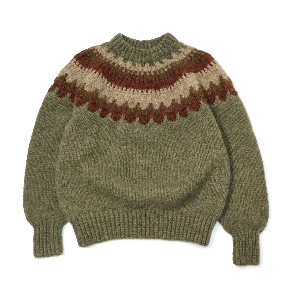 M程度 80s Danspin ノルディック セーター ハンド ニット デンマーク製 スコティッシュ ウール グリーン 緑 ビンテージ ...