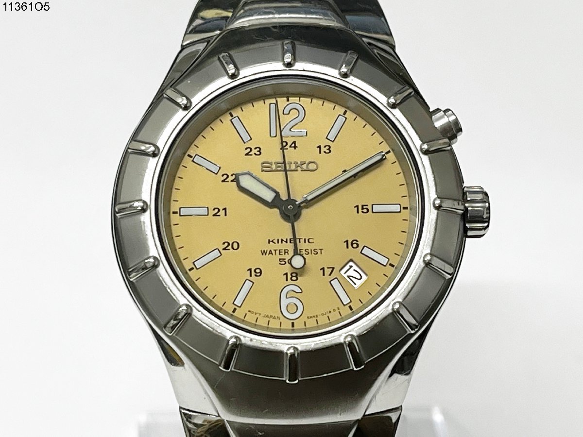 SEIKO セイコー KINETIC キネティック 5M42-0F10 50M オートクォーツ デイト メンズ 腕時計 純正ベルト ...