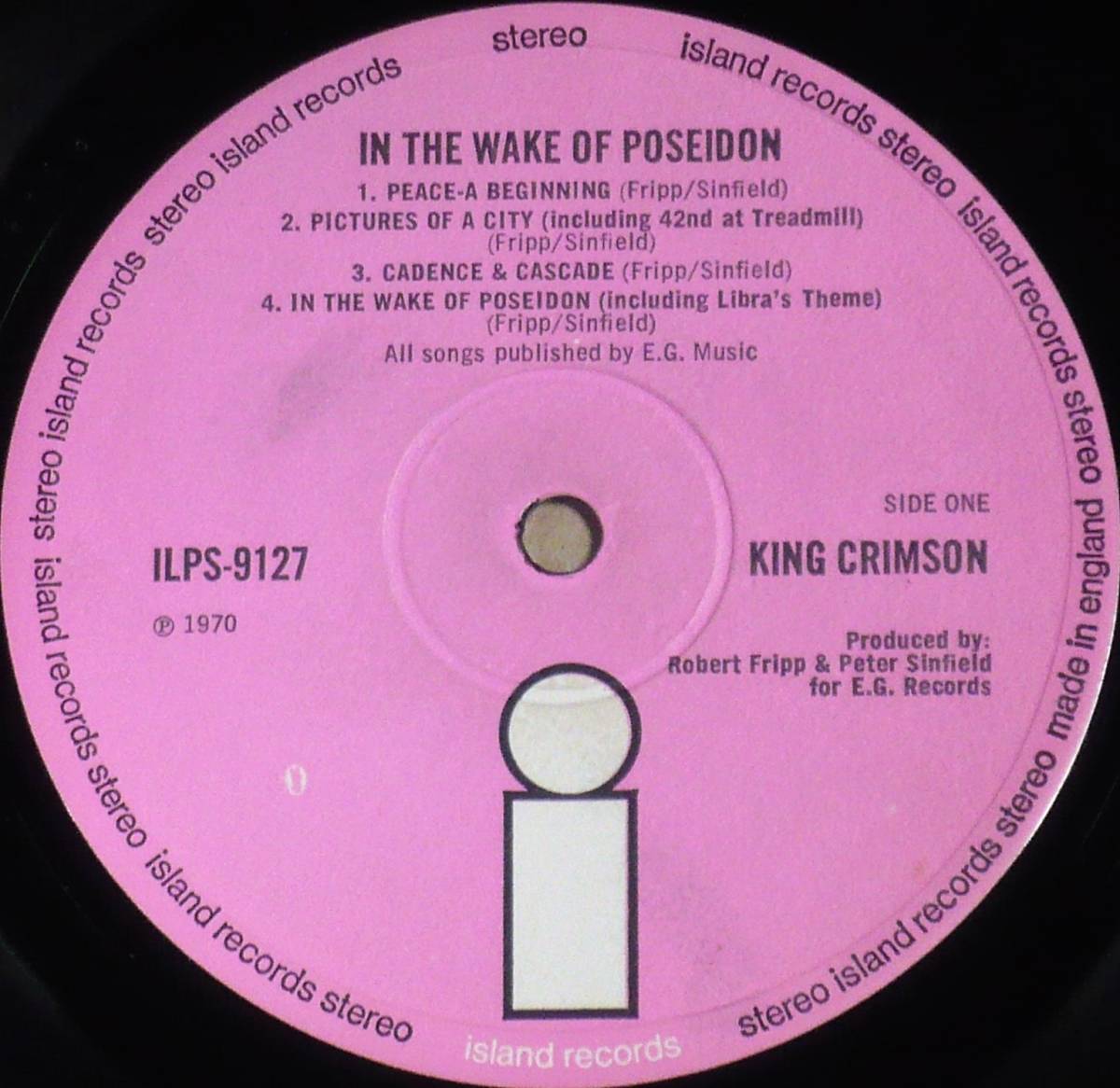英LP KING CRIMSON／In The Wake Of Poseidon Pink Island Label MAT:A2/B2 テクスチャージャケ PRINTED BY E.J ...