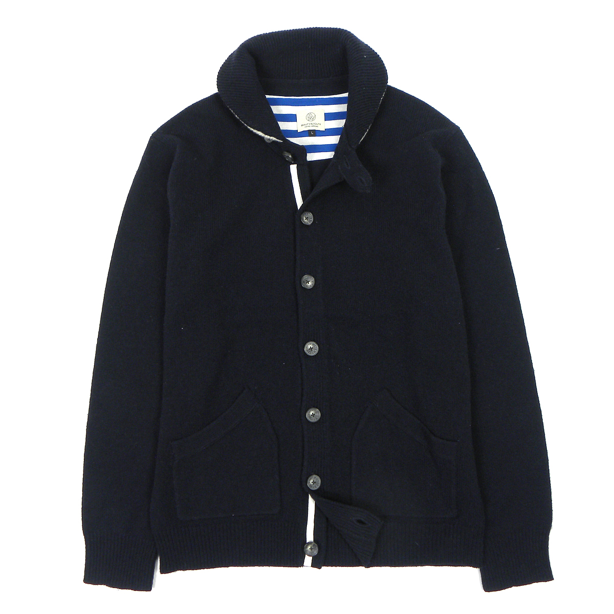 ユナイテッドアローズ BEAUTY＆YOUTH UNITED ARROWS ウール100% ショールカラーニットカーディガン 羽織り L ...