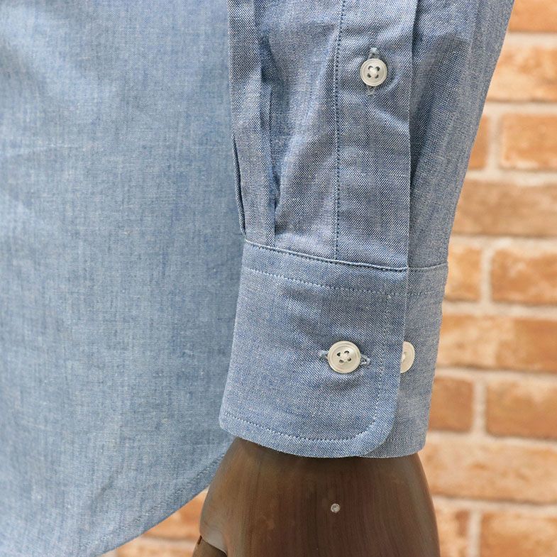 1円/Faconnable/XLサイズ/シャンブレー シャツ 綿100％ 無地 トリ刺繍 ボタンダウン 40代 50代 長袖 /紺/ネイビー ...