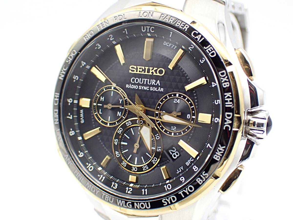 1円 稼働 SEIKO セイコー COUTURA コーチュラ 8B92-0AL0 ソーラー 腕時計 黒文字盤/RADIO SYNC SOLAR ...