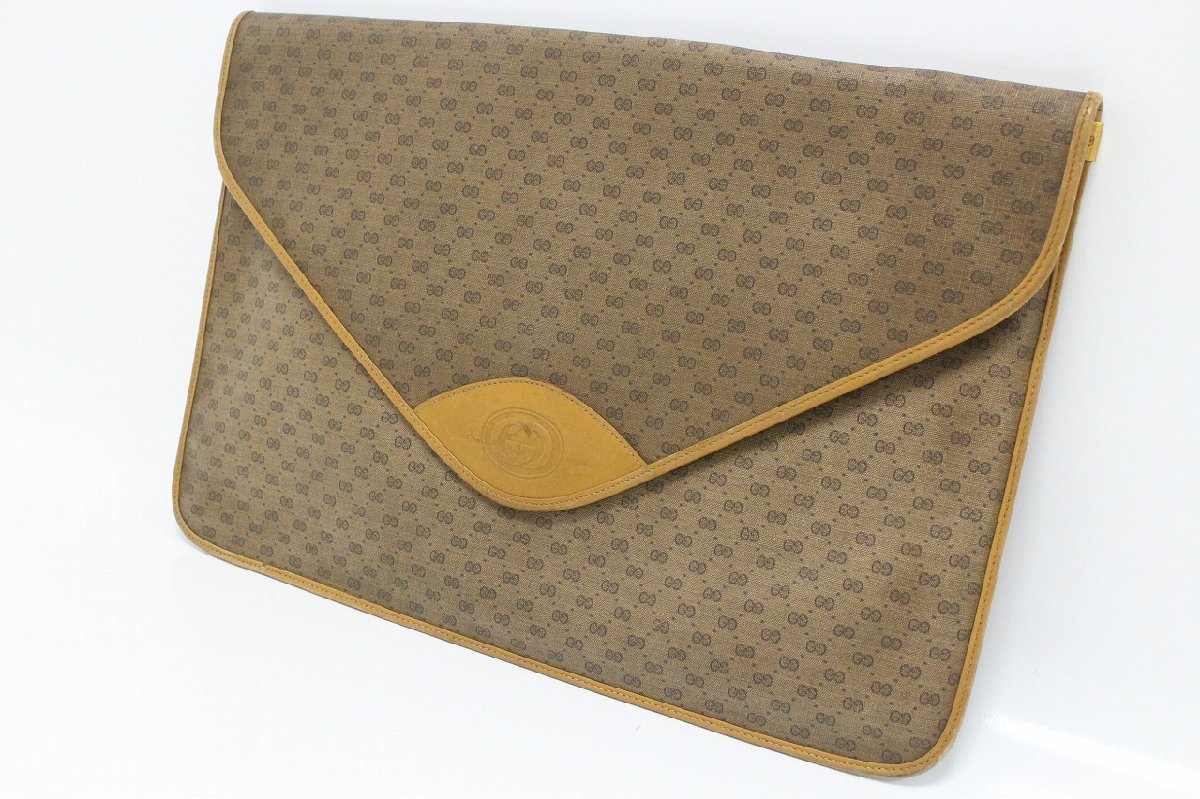 1円 グッチ GUCCI オールドグッチ クラッチバッグ ドキュメントケース 書類ケース マイクロGG柄 ブラウン PVC レザー 3 ...