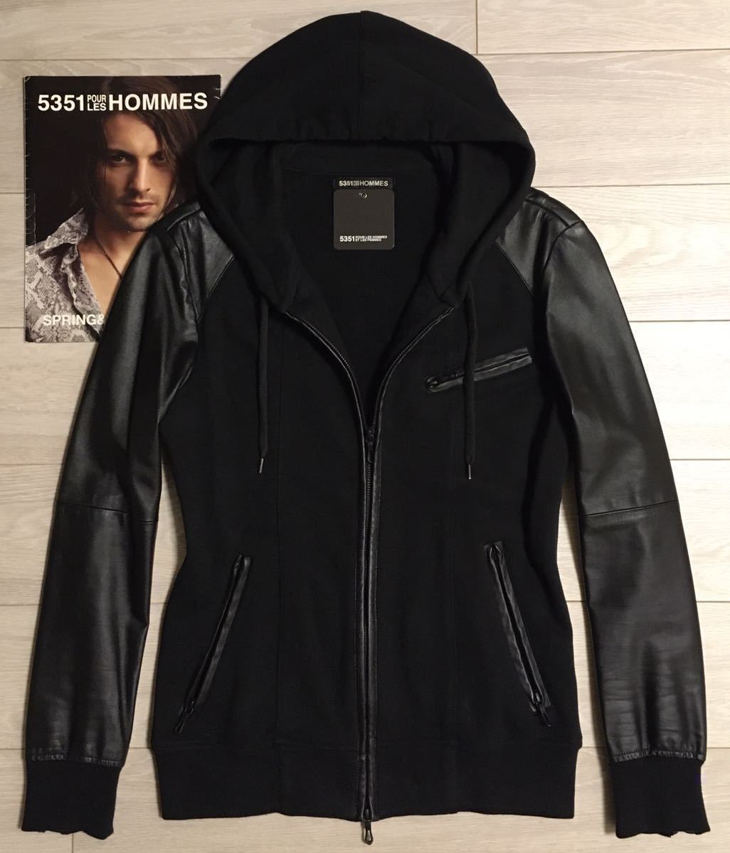 5351プールオム最高級ラムレザーライダースコンビネーションパーカー極 定価62000円 5351pour les Hommes SHELLAC wjk ROEN Backlash(トップス ...