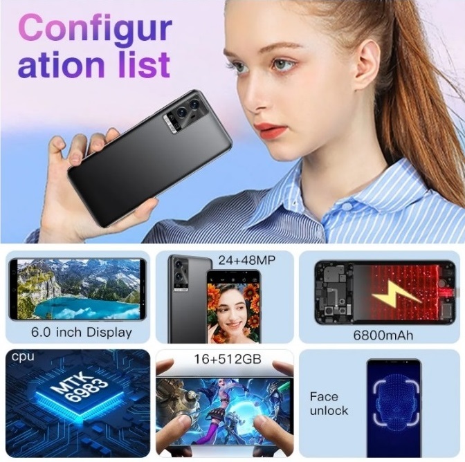 5Gスマホ A16E OS Android12 Deca Core Dual SIMフリー RAM+ROM:16+512GB Cam24+48MP 電池6800mAh 指紋 顔認証 etc ...