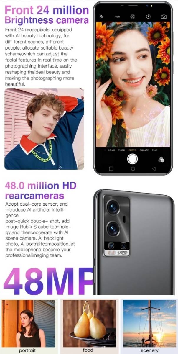 5Gスマホ A16E OS Android12 Deca Core Dual SIMフリー RAM+ROM:16+512GB Cam24+48MP 電池6800mAh 指紋 顔認証 etc ...