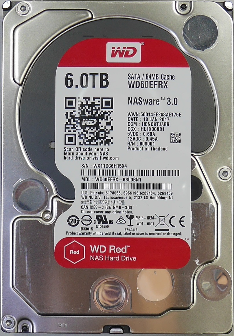 6TB WesternDigital WD Red WD60EFRX/3.5inch/SATA/高耐久性/NASware 3.0/18 JAN ...