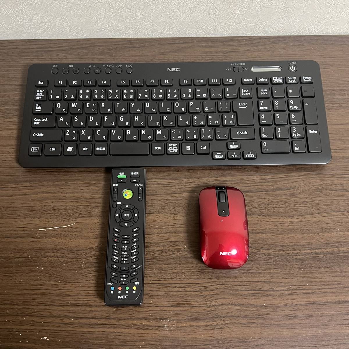 NEC 純正 ワイヤレス KG-1129キーボード NEC ワイヤレスマウス MG-1132 リモコン RC-1136 セット ジャンク扱い ...