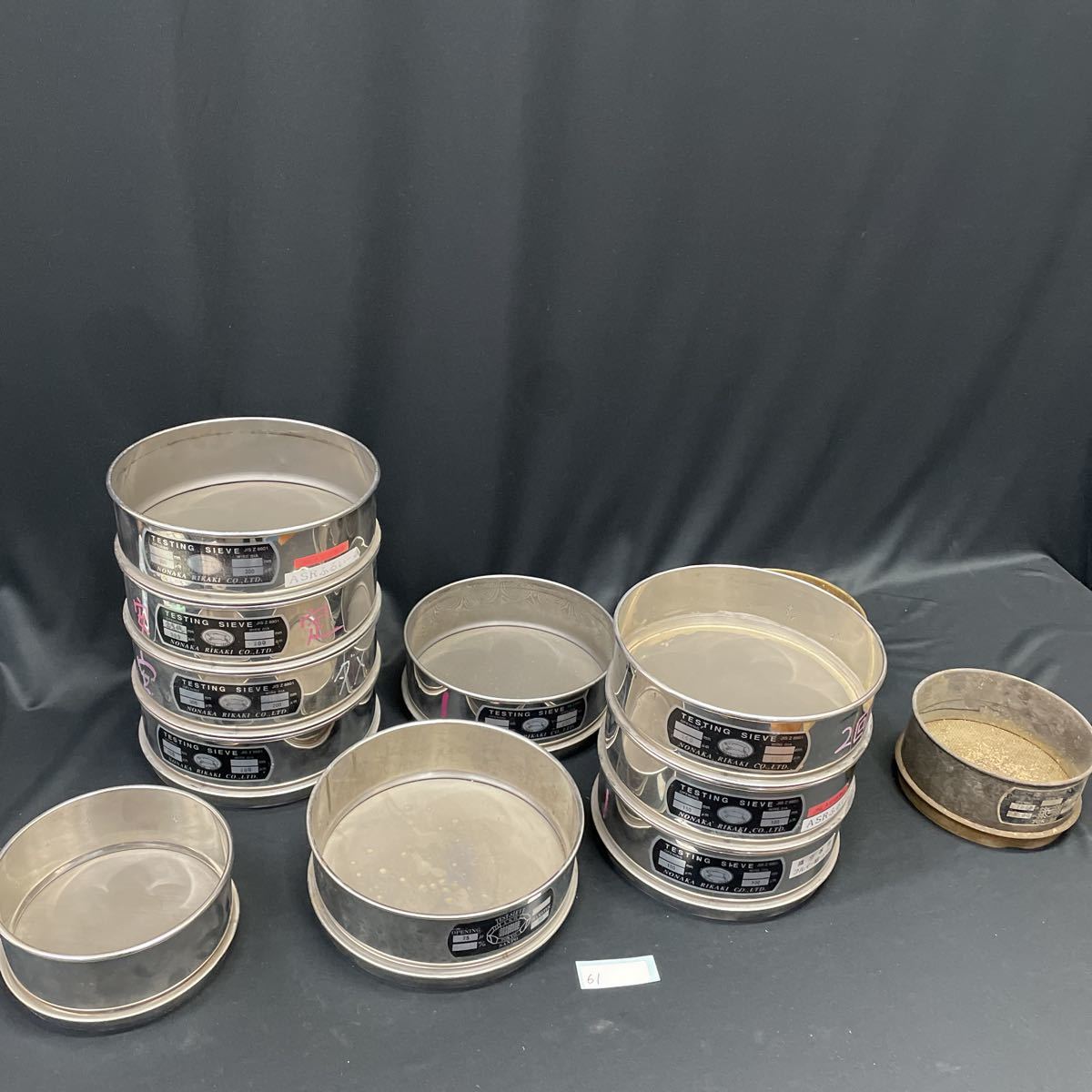 61 ふるい TESTING SIEVE NONAKA RIKAKI 75μ 50 150μm 100μm 300μm 200μm 600μm ...