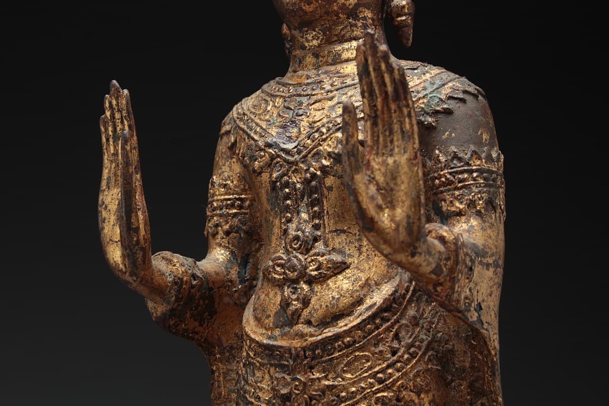 EK636 時代 タイ仏教 銅造 鍍金 タイ仏 高46.1cm 重2.4kg 銅鍍金宝冠仏立像 金銅釈尊 仏陀 佛陀 釋迦牟尼佛像(仏像 ...